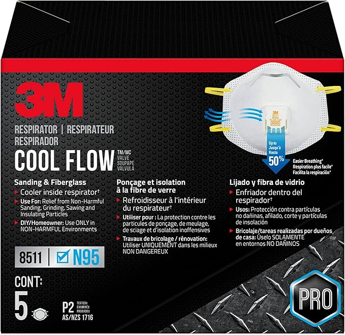 3M Cool Flow N95 Sanding & Fiberglass Respirator (5 Pack) — Primetime ...